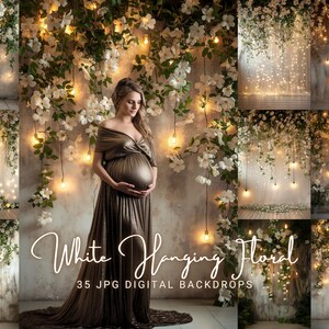 White Floral Digital Backdrop – Maternity Photography Background ...
