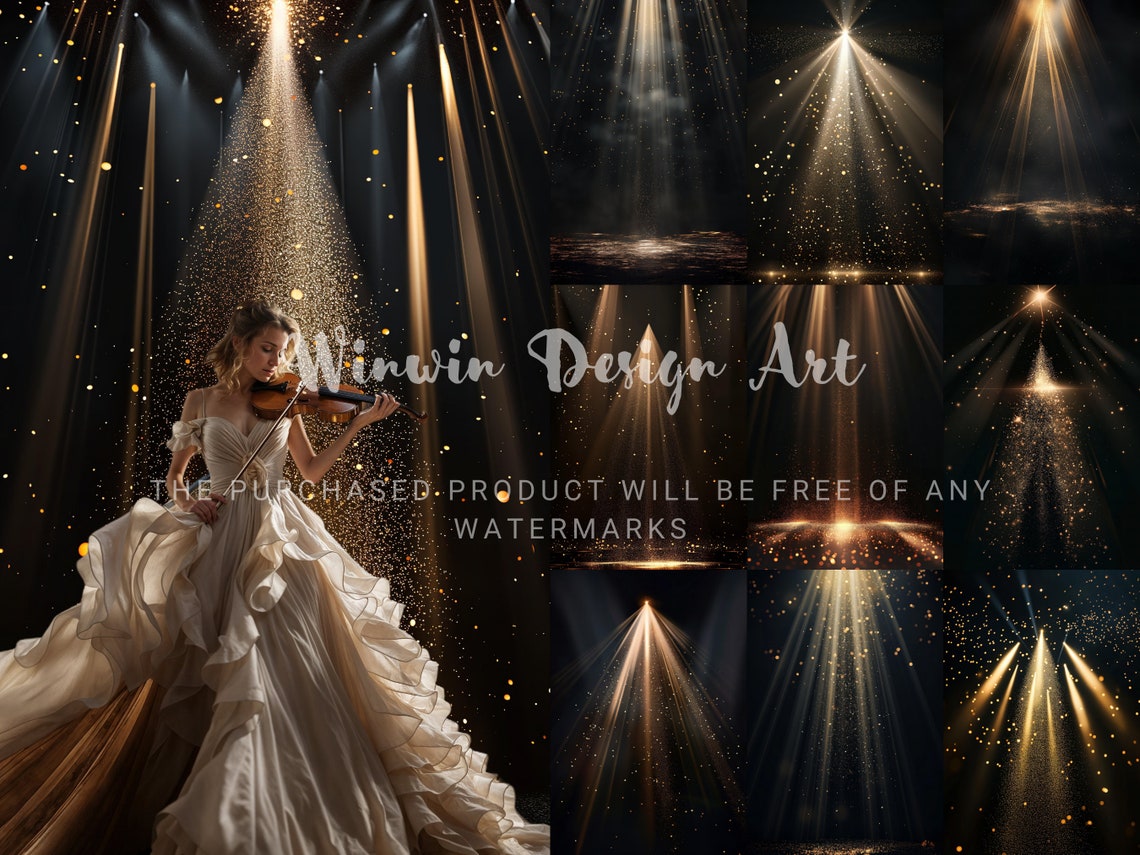 Stage Light Glitter Digital Backdrop, Black Star Photography Background ...