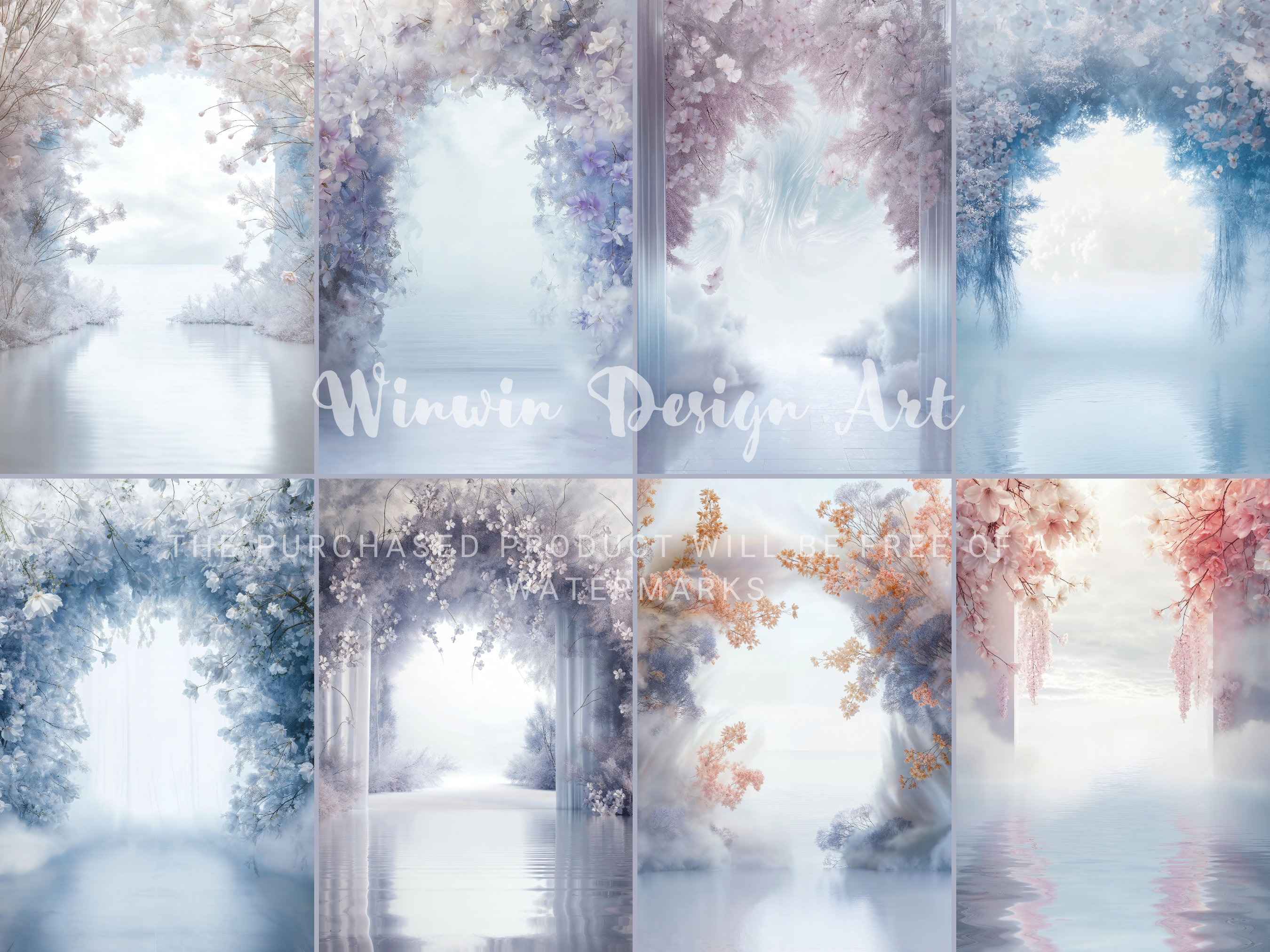 Heaven Floral Digital Backdrop – Dreamy White Flower Background, Soft ...