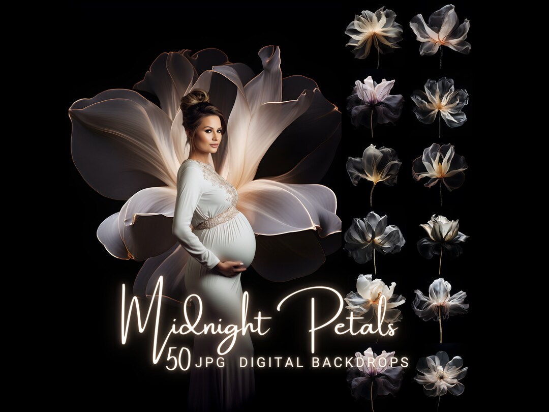 50 Midnight Flower Digital Backdrop Floral Digital Background Black ...