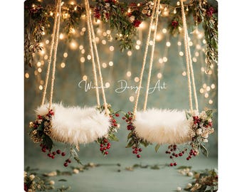 Christmas Twins Baby Swing Digital Backdrop – Holiday Photoshoot (JPG ...