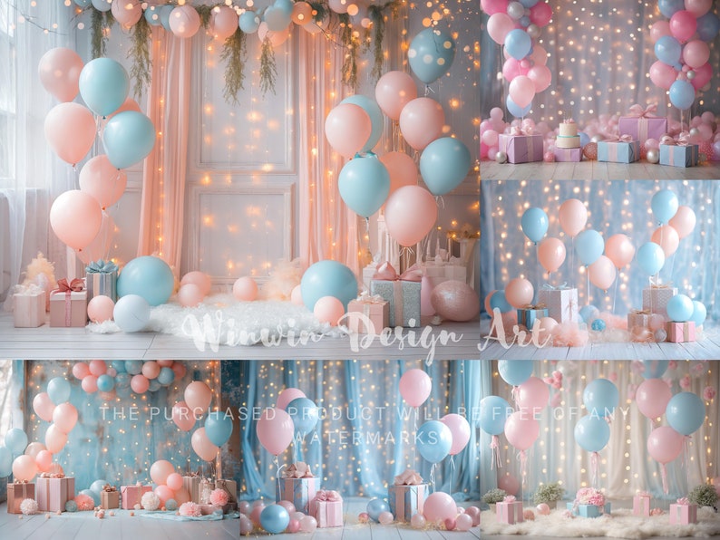 Gender Reveal Digital Backdrop Balloons Digital Background Baby Pink ...