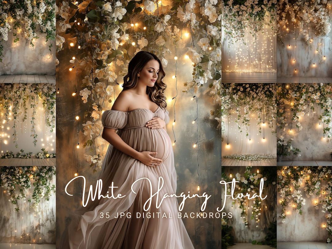 White Floral Digital Backdrop Maternity Digital Background Flower ...