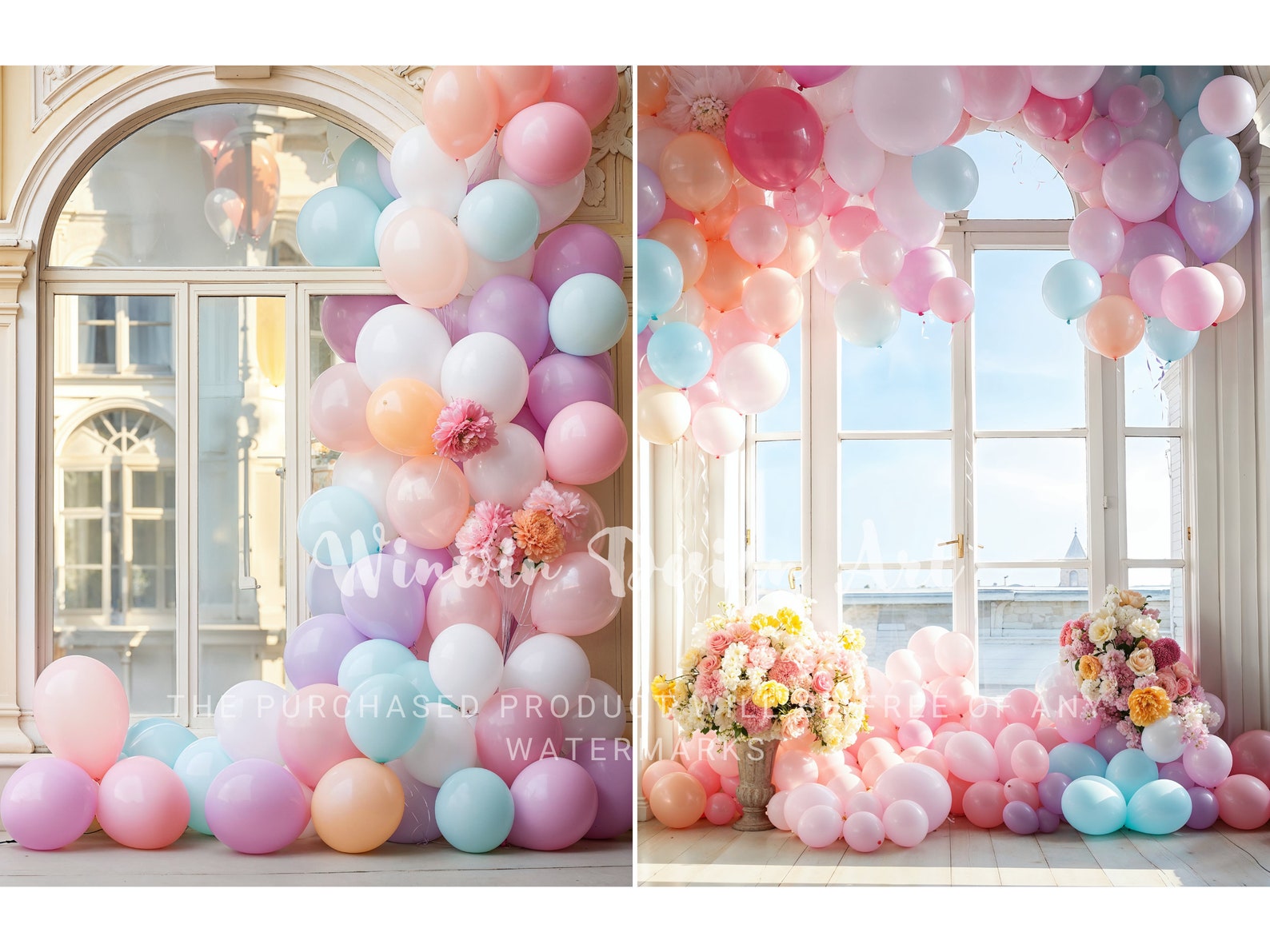 Colorful Pastel Balloon Digital Backdrop Balloon Digital Background ...