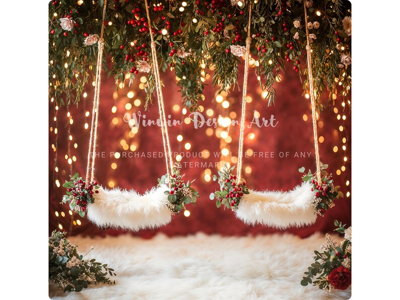Newborn Swing Digital Backdrop – Twins Baby Red Christmas Holiday ...