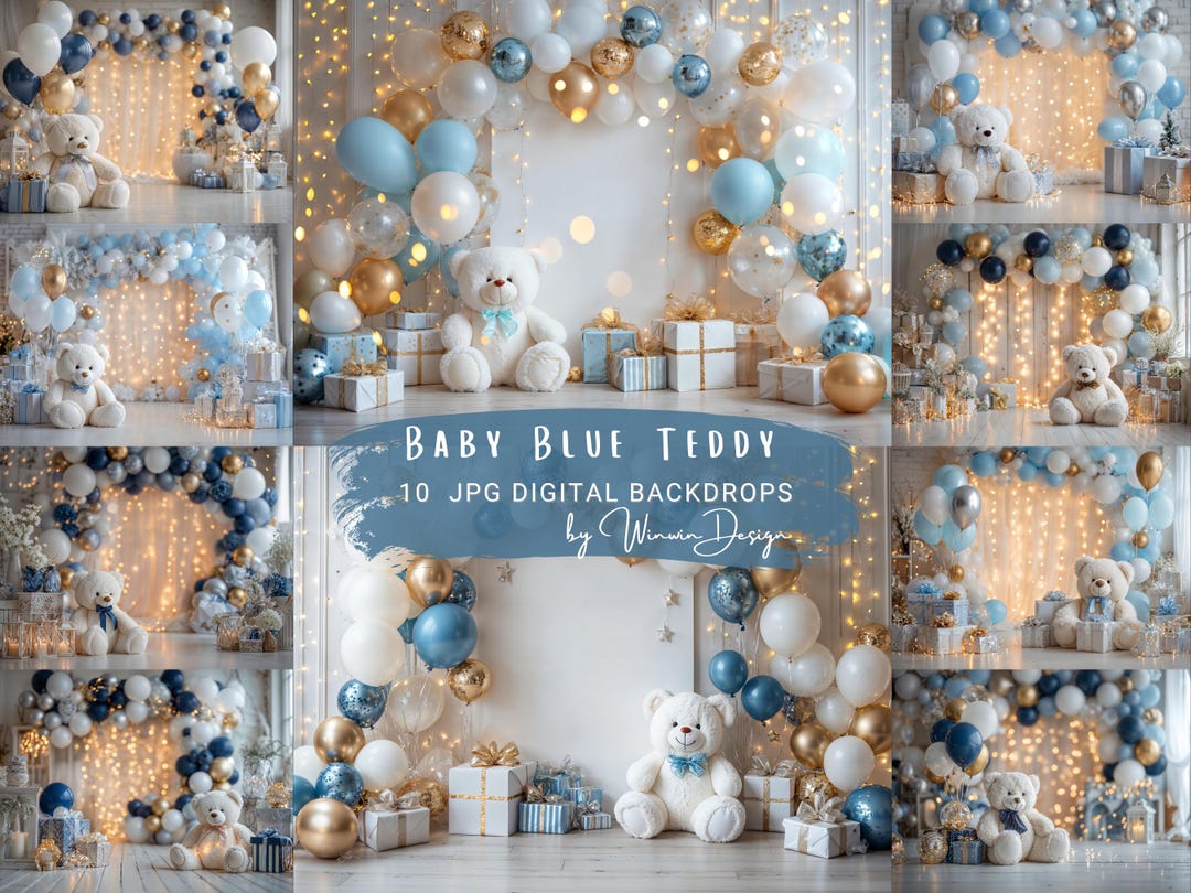 Baby Blue Teddy Digital Photography Backdrops Teddy Bear Baby Birthday ...