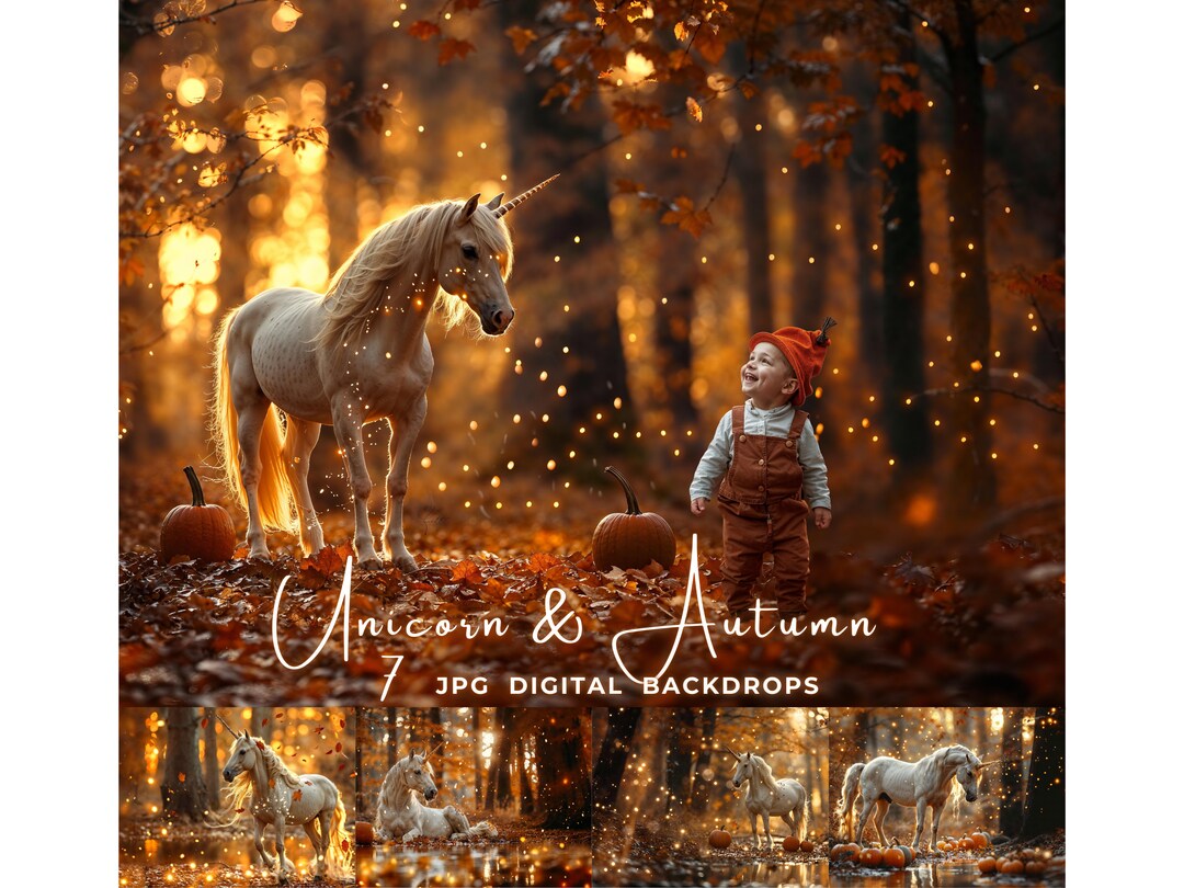 Unicorn Digital Background Autumn Falls Digital Backdrops Magical ...