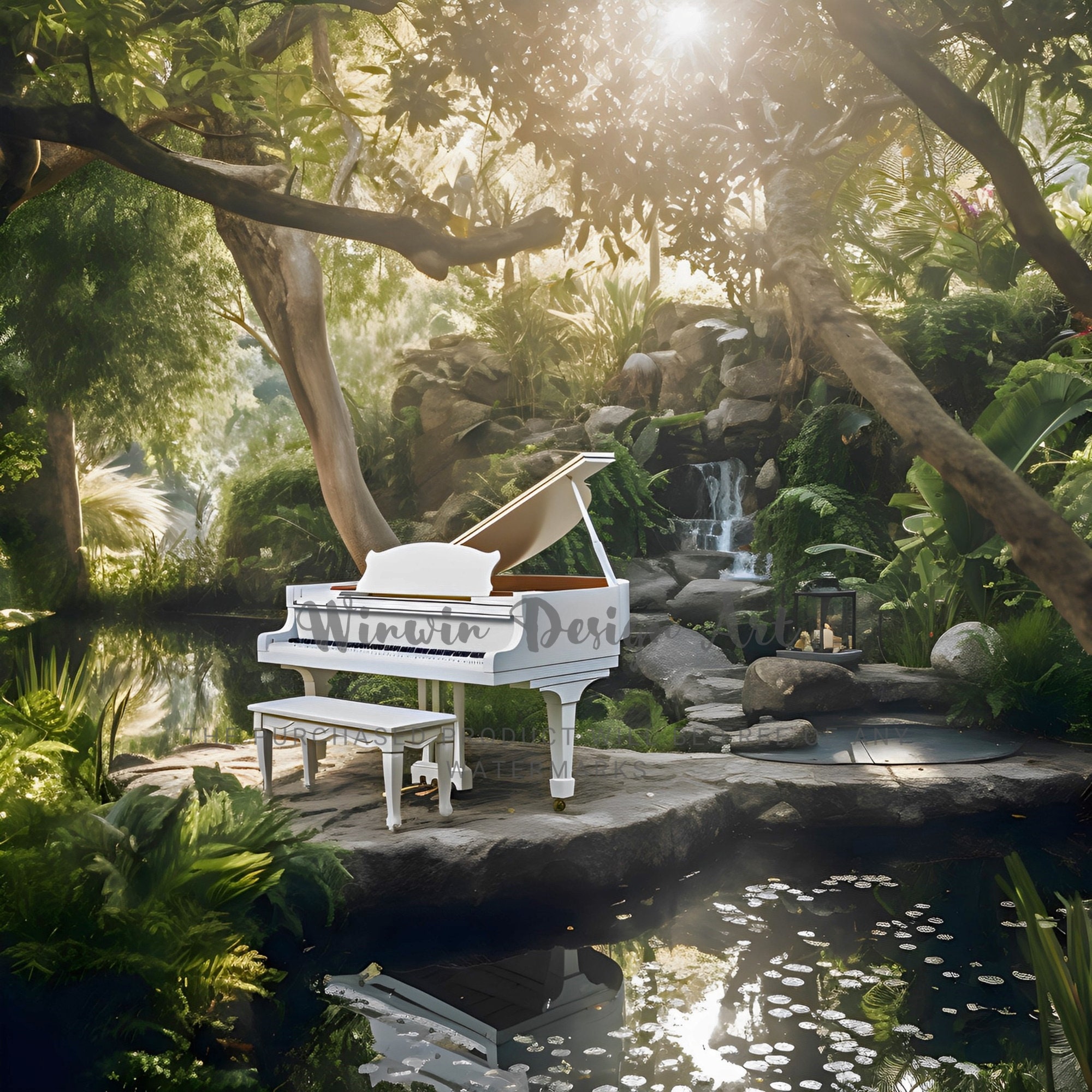 Piano in Garden Digital Backdrop Scenery Background Piano Digital ...