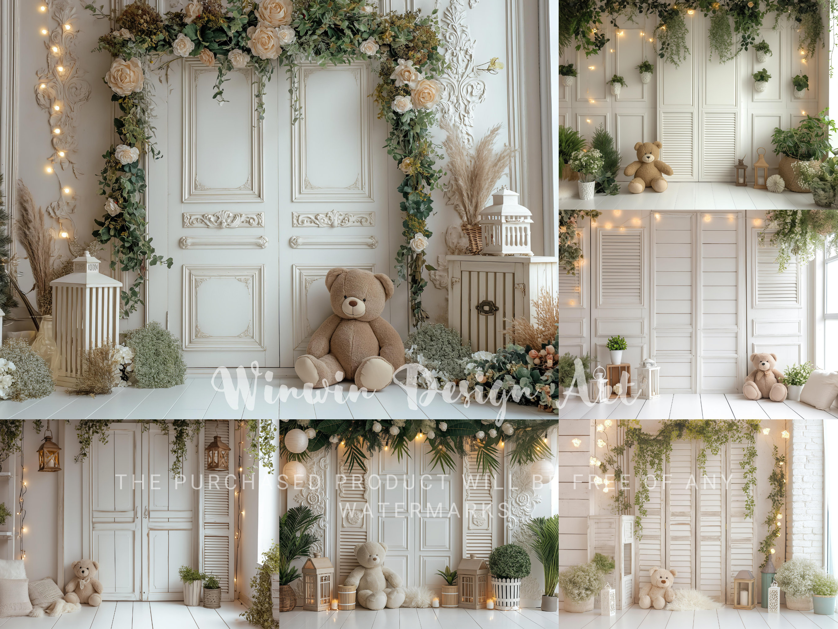 Rustic Teddy Digital Photography Backdrops Teddy Bear Baby Birthday ...