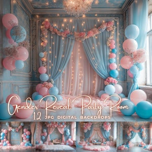 Gender Reveal Digital Backdrop Party Room Digital Background Baby Pink ...