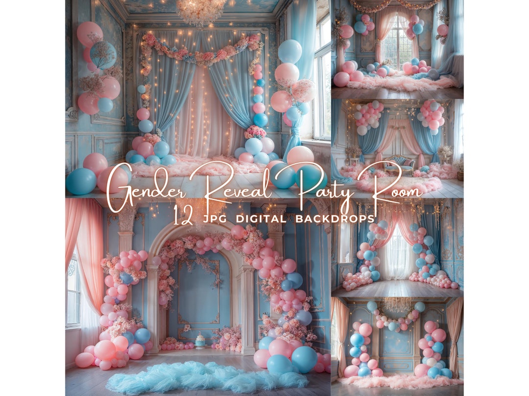 Gender Reveal Digital Backdrop Party Room Digital Background Baby Pink ...