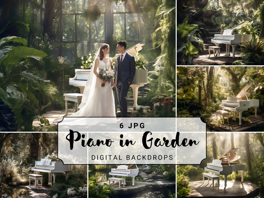 Piano in Garden Digital Backdrop Scenery Background Piano Digital ...