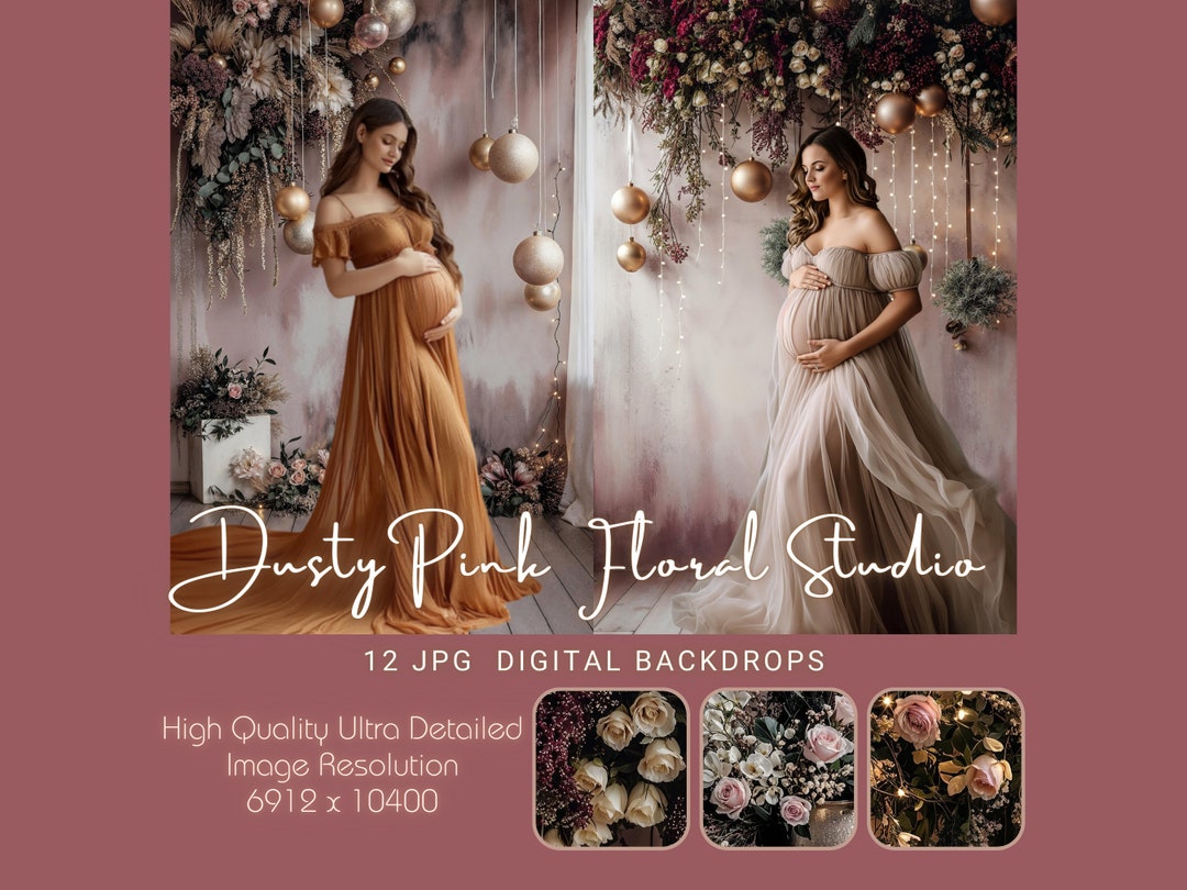 Pink Hanging Floral Digital Backdrops Maternity Studio Backdrop Overlay ...