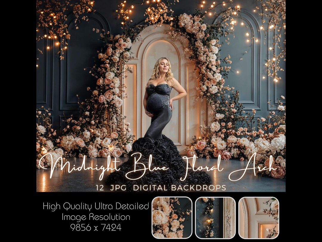 Blue Floral Arch Digital Backdrop Floral Maternity Portrait Background ...