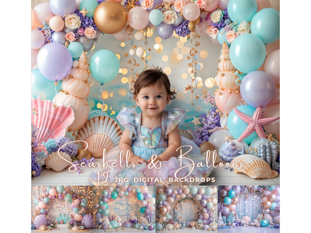Underwater Baby Birthday Digital Backdrop, Ocean Seashell Background ...