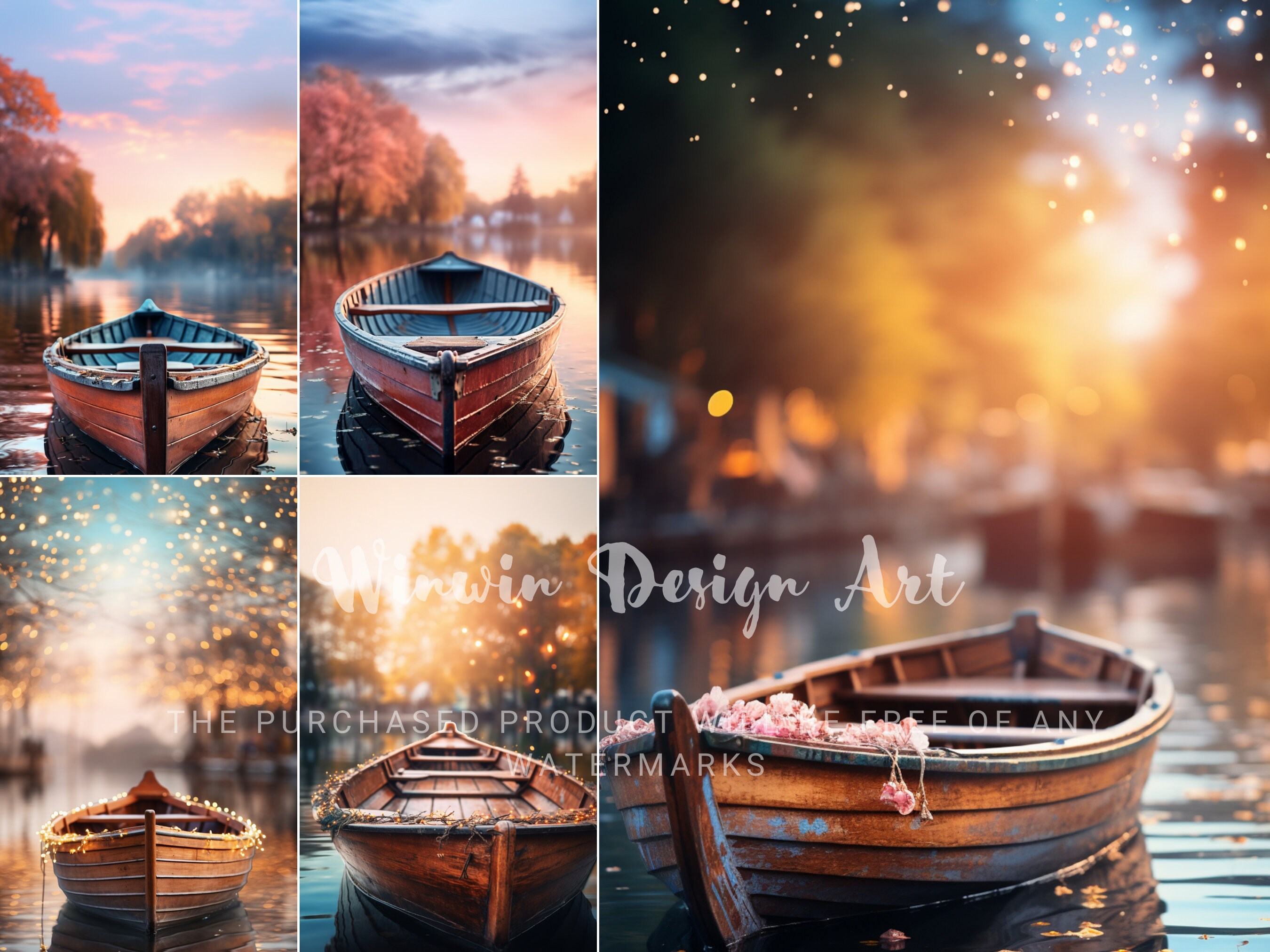 Romantic Boat Digital Backdrop Boat Scenery Digital Background ...