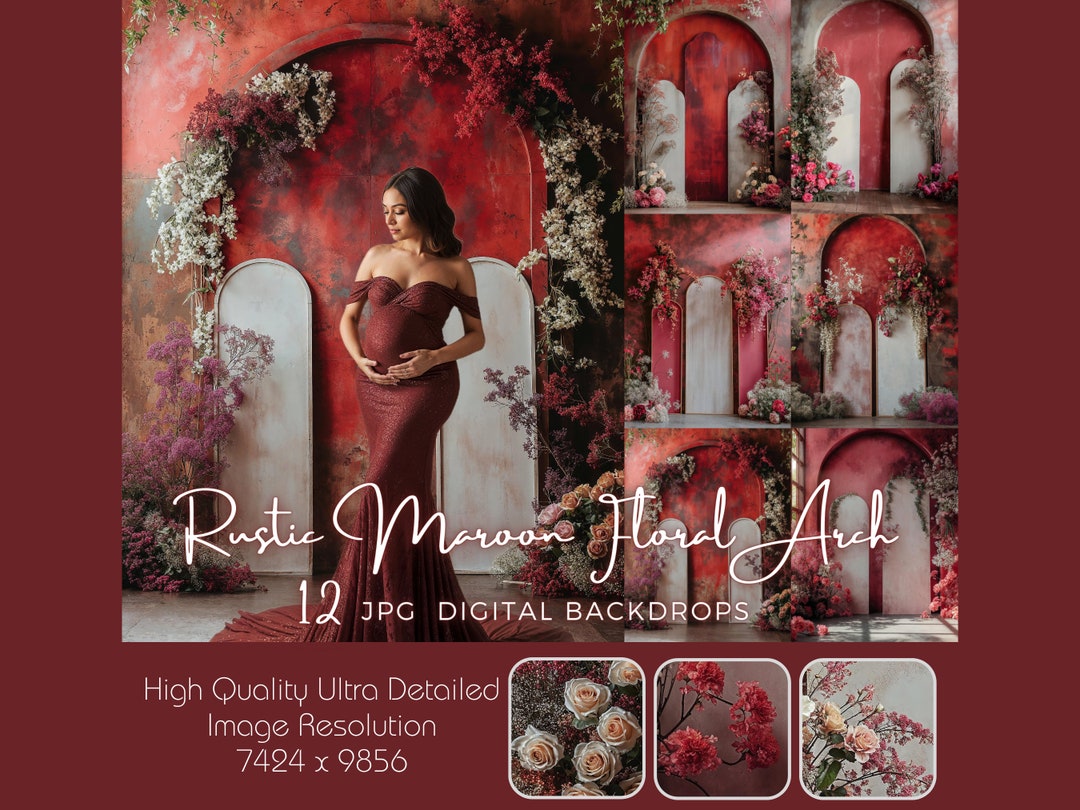 Red Floral Arch Digital Photography Maternity Backdrop Overlay Floral ...