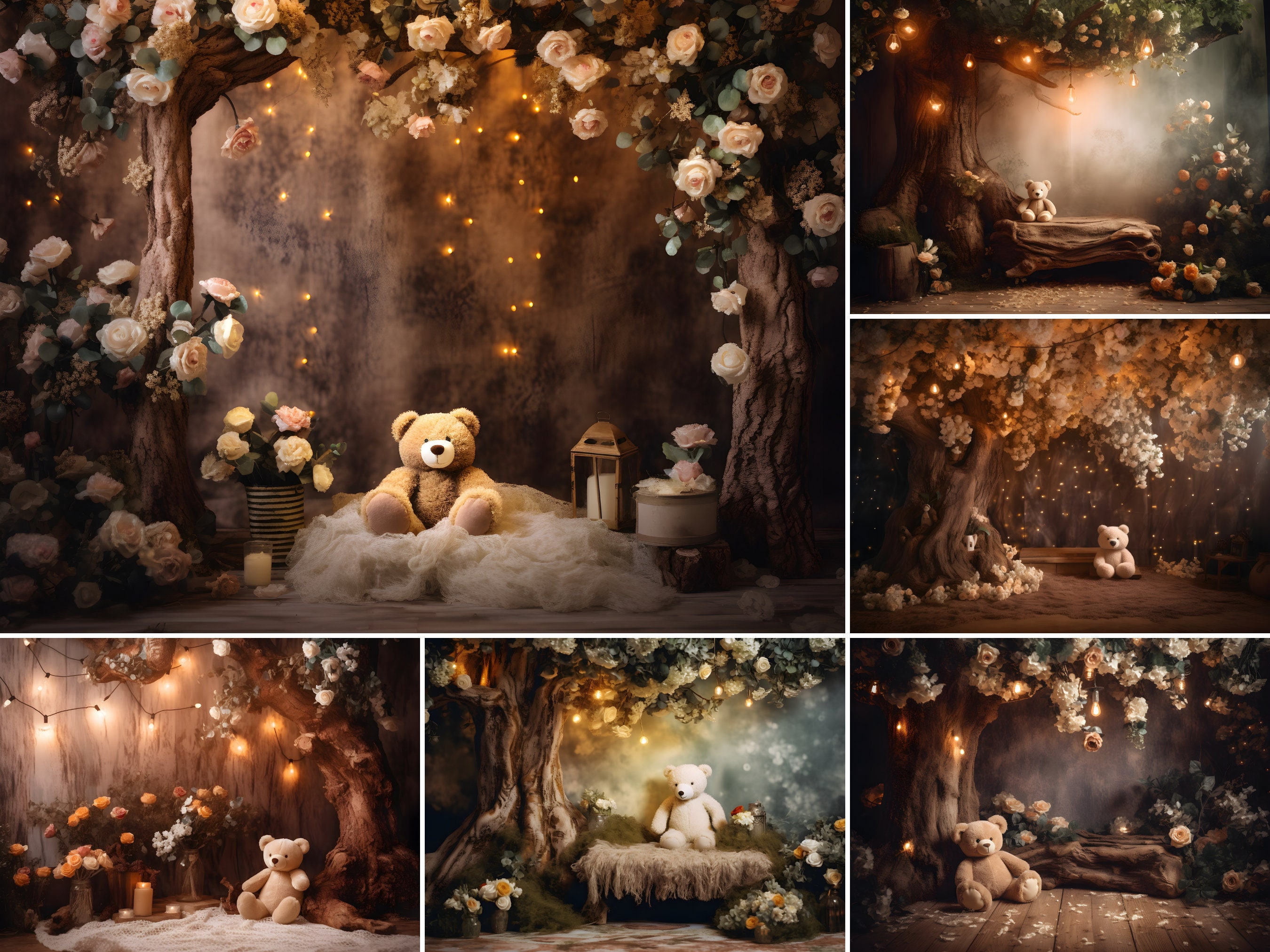 Teddy in the Woods Digital Backgrounds Cake Smash Teddy Bear Baby ...