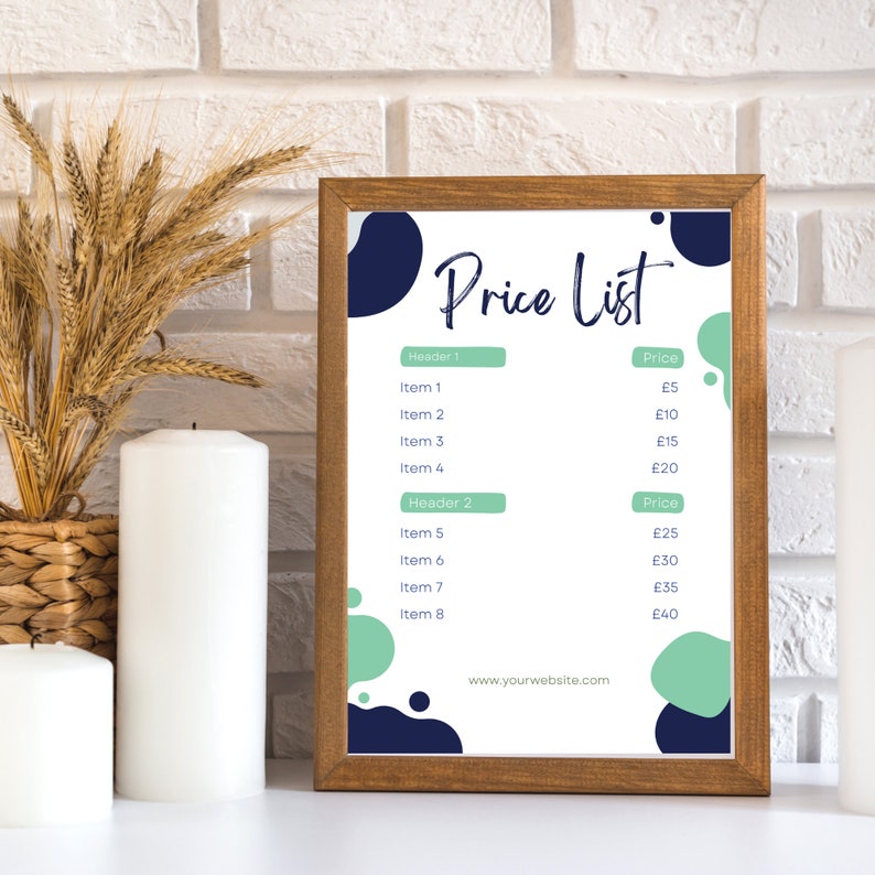 Price List Template, Editable Price List Canva Templates. Small ...