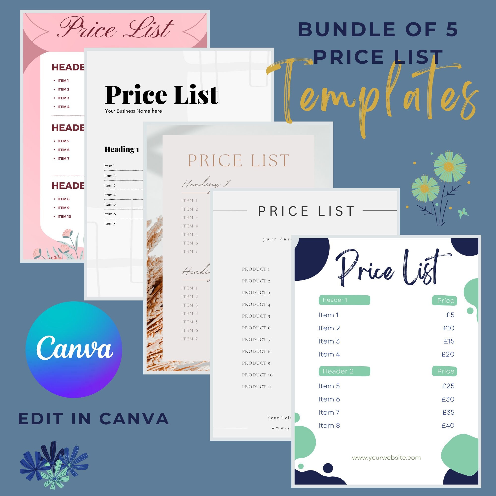Price List Template, Editable Price List Canva Templates. Small ...