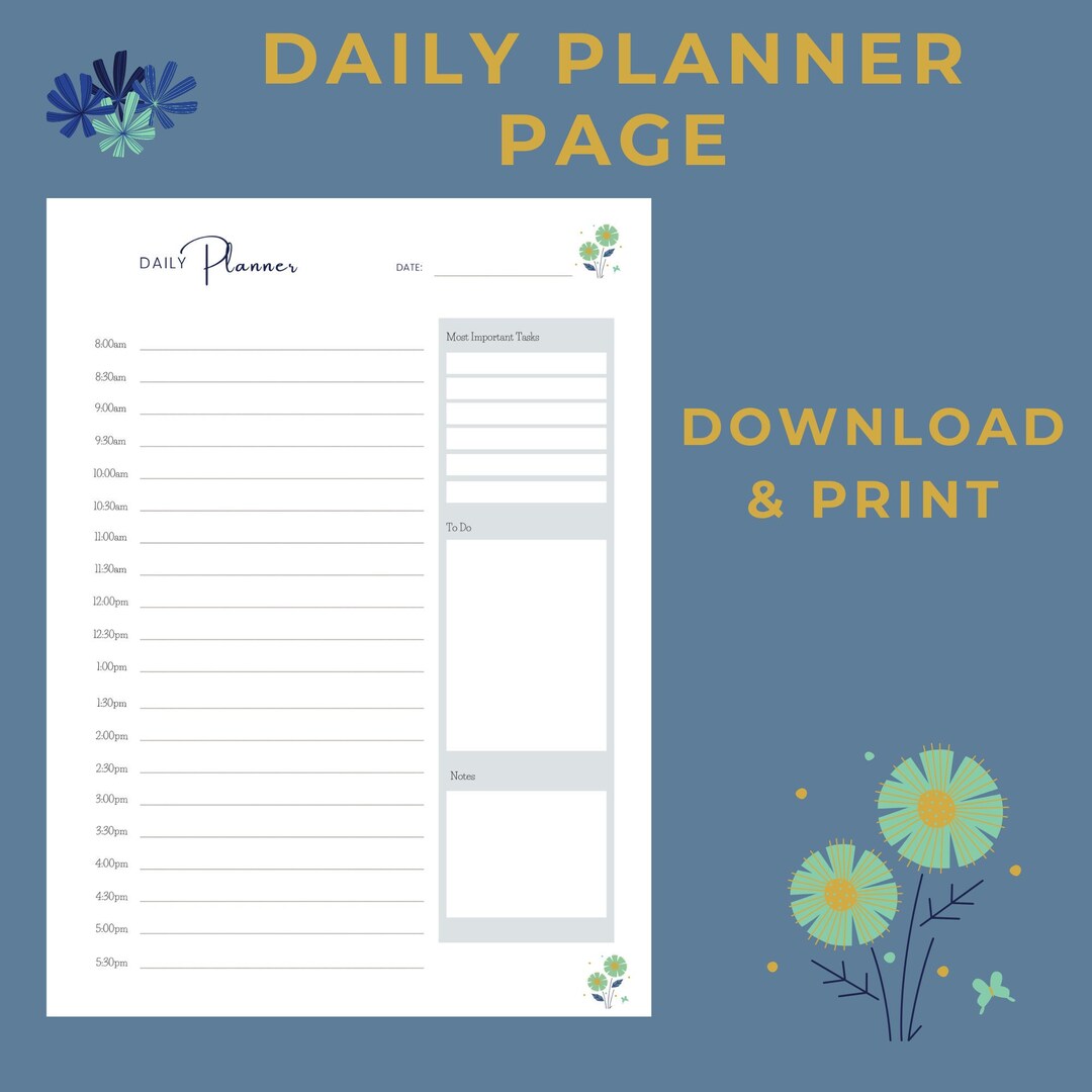 Daily Planner Printable Sheet, Daily to Do List, Daily Schedule Half ...