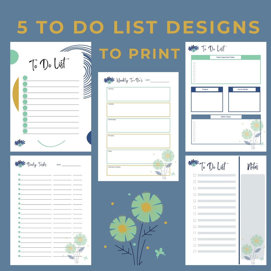 To Do List Printable, Daily to Do List, Bundle of 5 to Do List ...