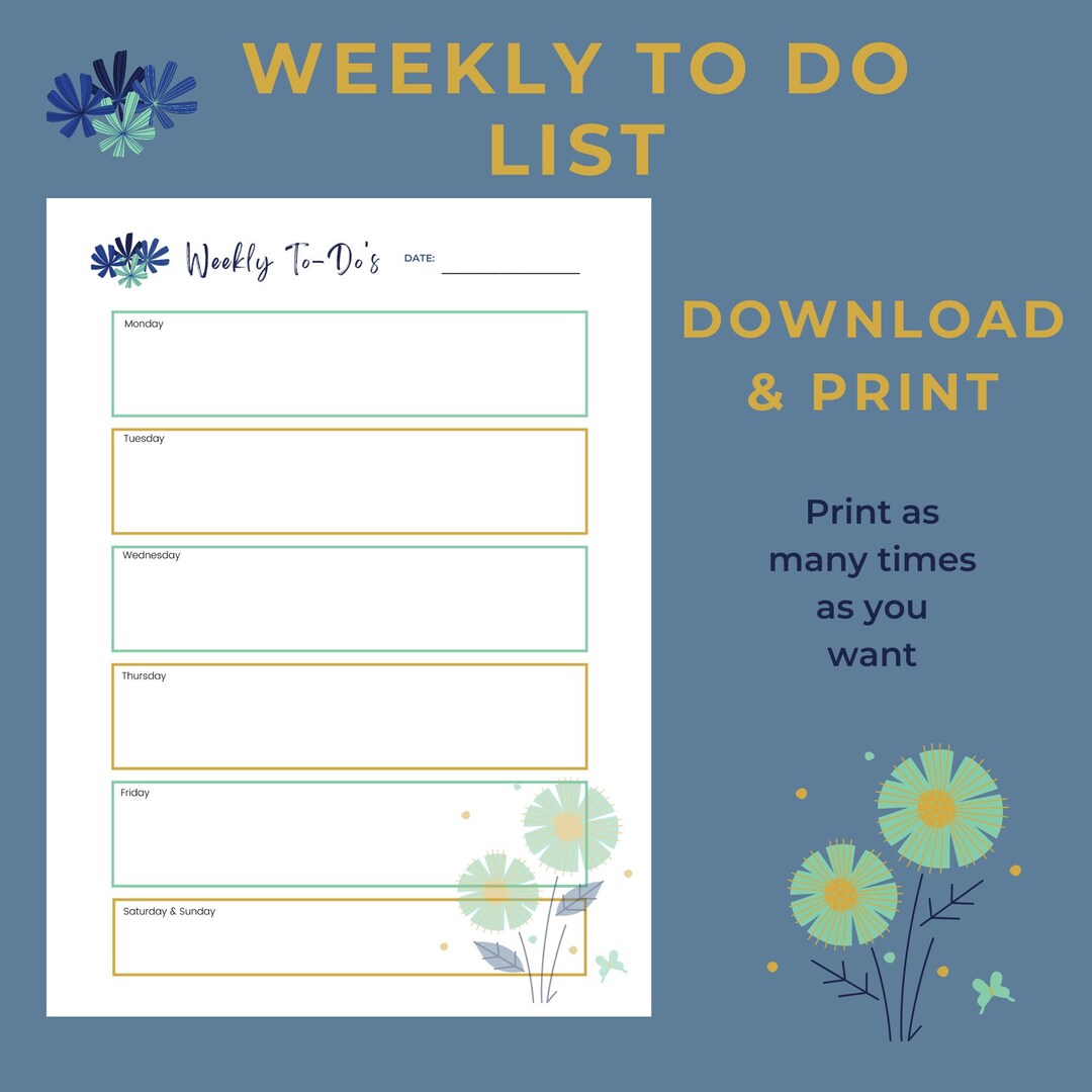 Weekly to Do List Printable Sheet for Small Business Owner. Daily to Do ...