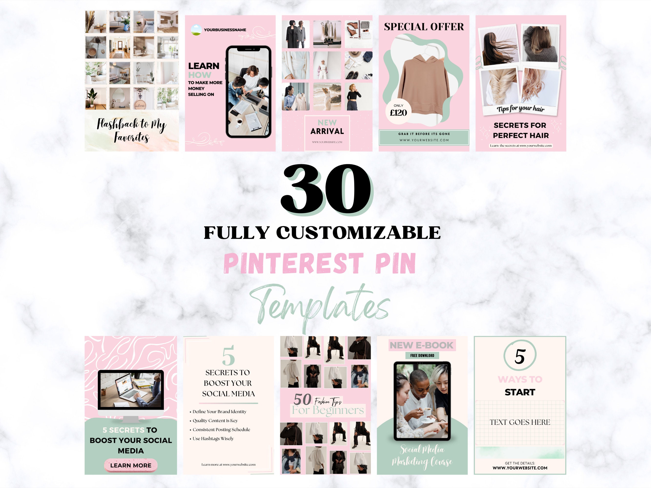 30 Pinterest Pin Canva Templates Pink Mint Green Pins - Etsy