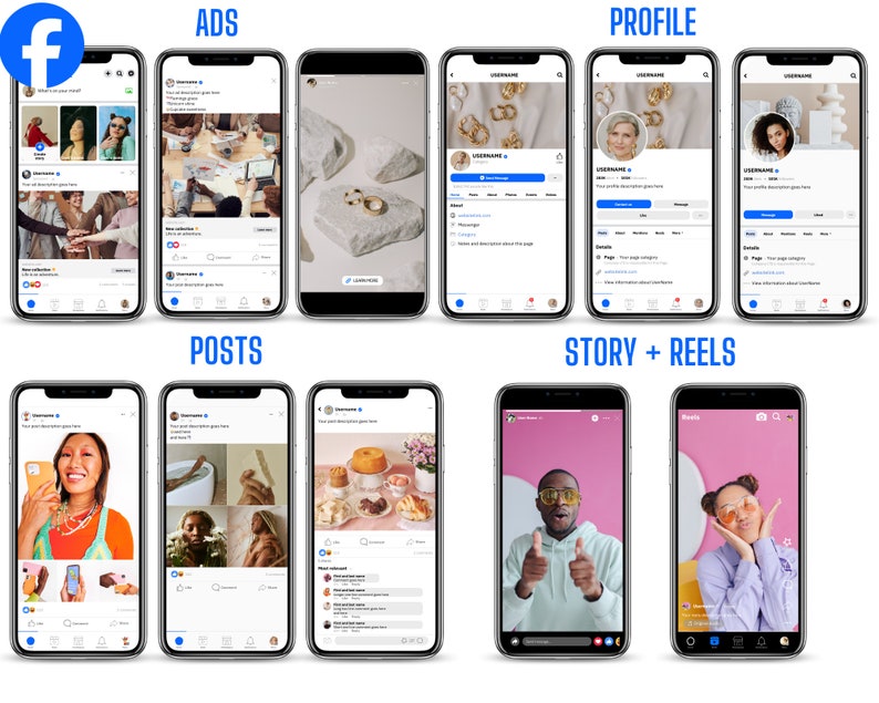 Social Media Mockups Templates Bundle, Facebook Instagram Tiktok Canva ...
