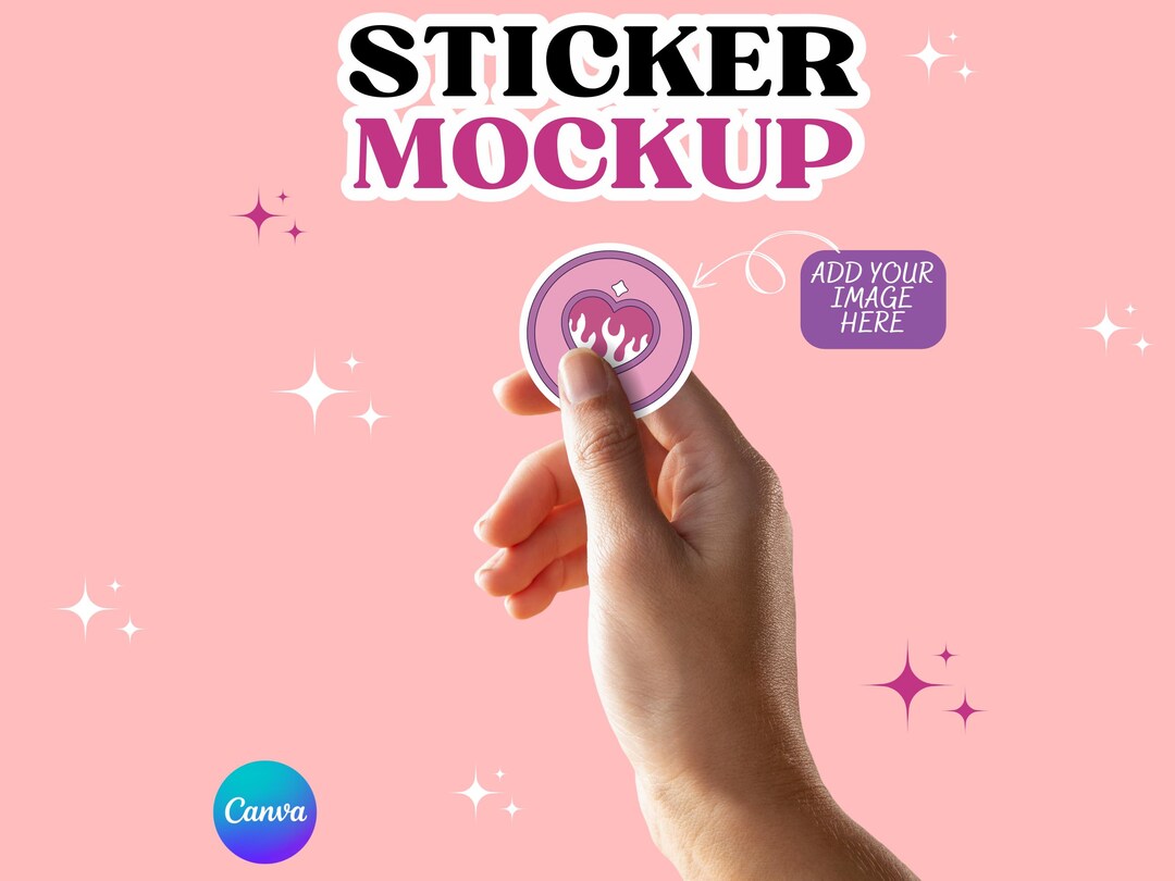 Sticker Mockup Canva, Hand Sticker Mockup Template, Round Sticker ...