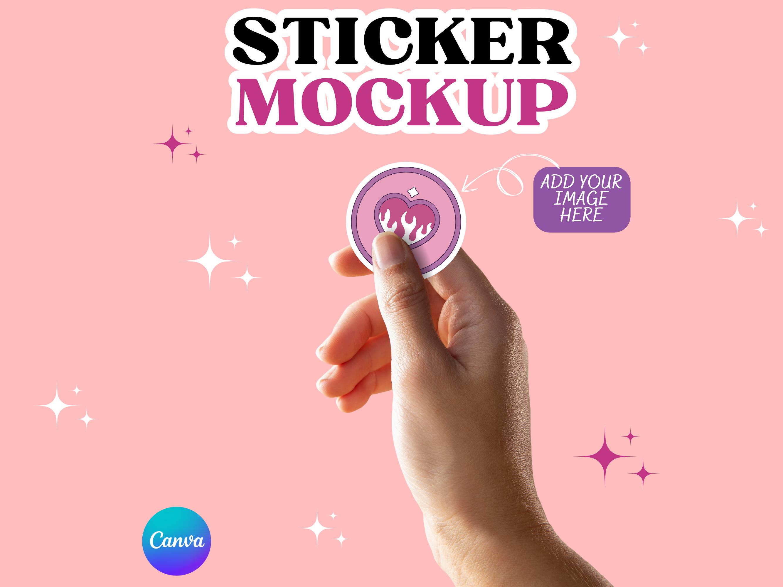 Sticker Mockup Canva, Hand Sticker Mockup Template, Round Sticker ...