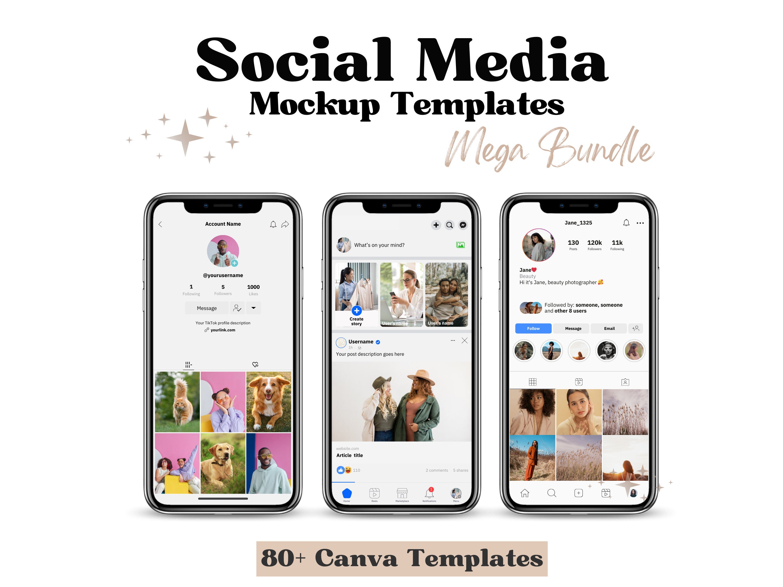 Social Media Mockups Templates Bundle, Facebook Instagram Tiktok Canva ...