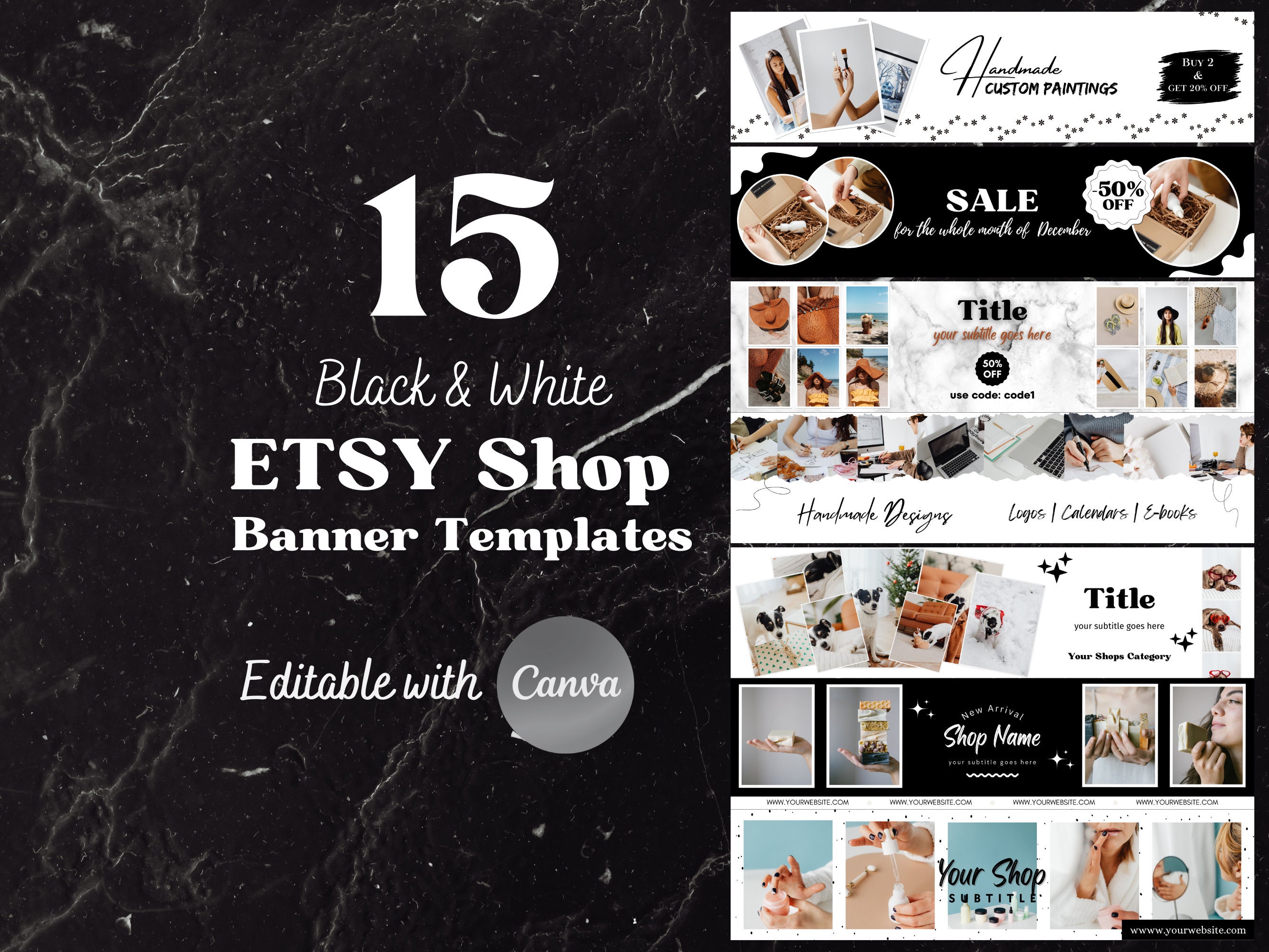 Etsy Shop Banner Mockup Template, Black & White, Minimalist Etsy Cover ...