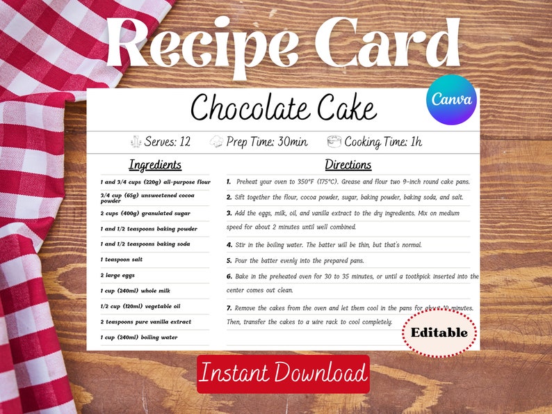 Editable Recipe Card Printable 6x4 Recipe Template Canva - Etsy