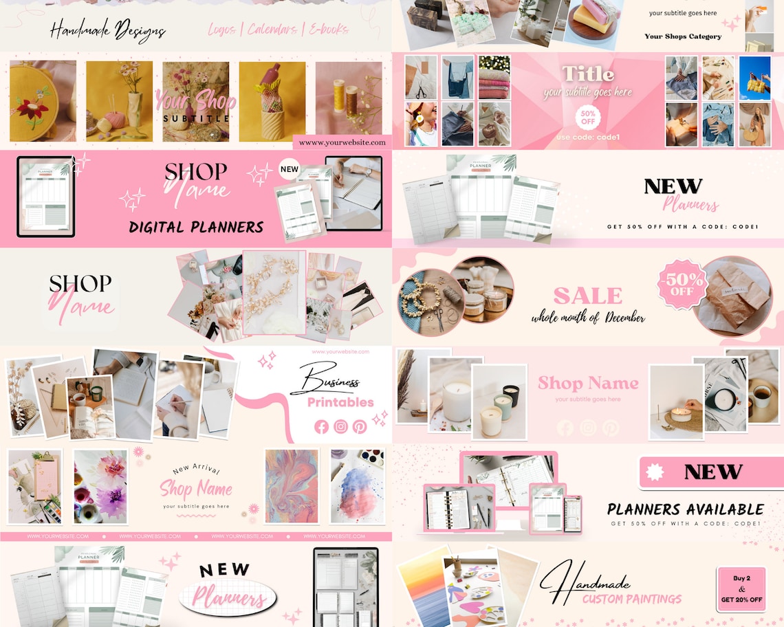 Pink Etsy Banner Templates Mockup Frames Canva Etsy Shop Cover Picture ...