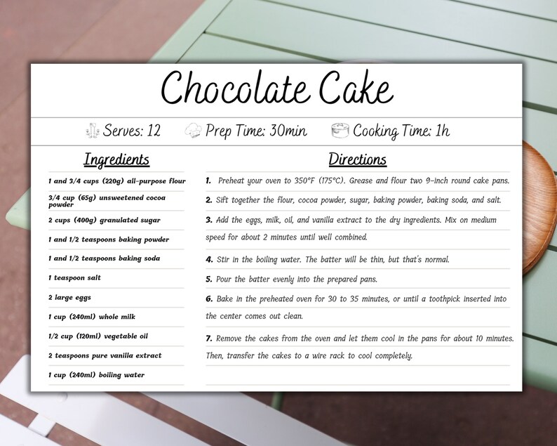 Editable Recipe Card Canva Template, Printable 6x4, Ingredients Card ...