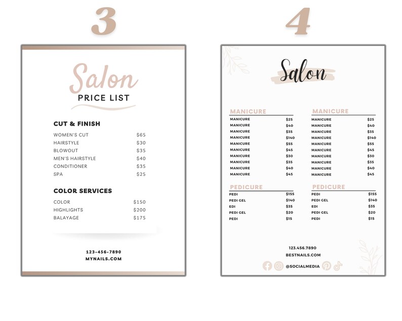 4 Price Lists Templates Canva Printable Editable Minimalist Business ...