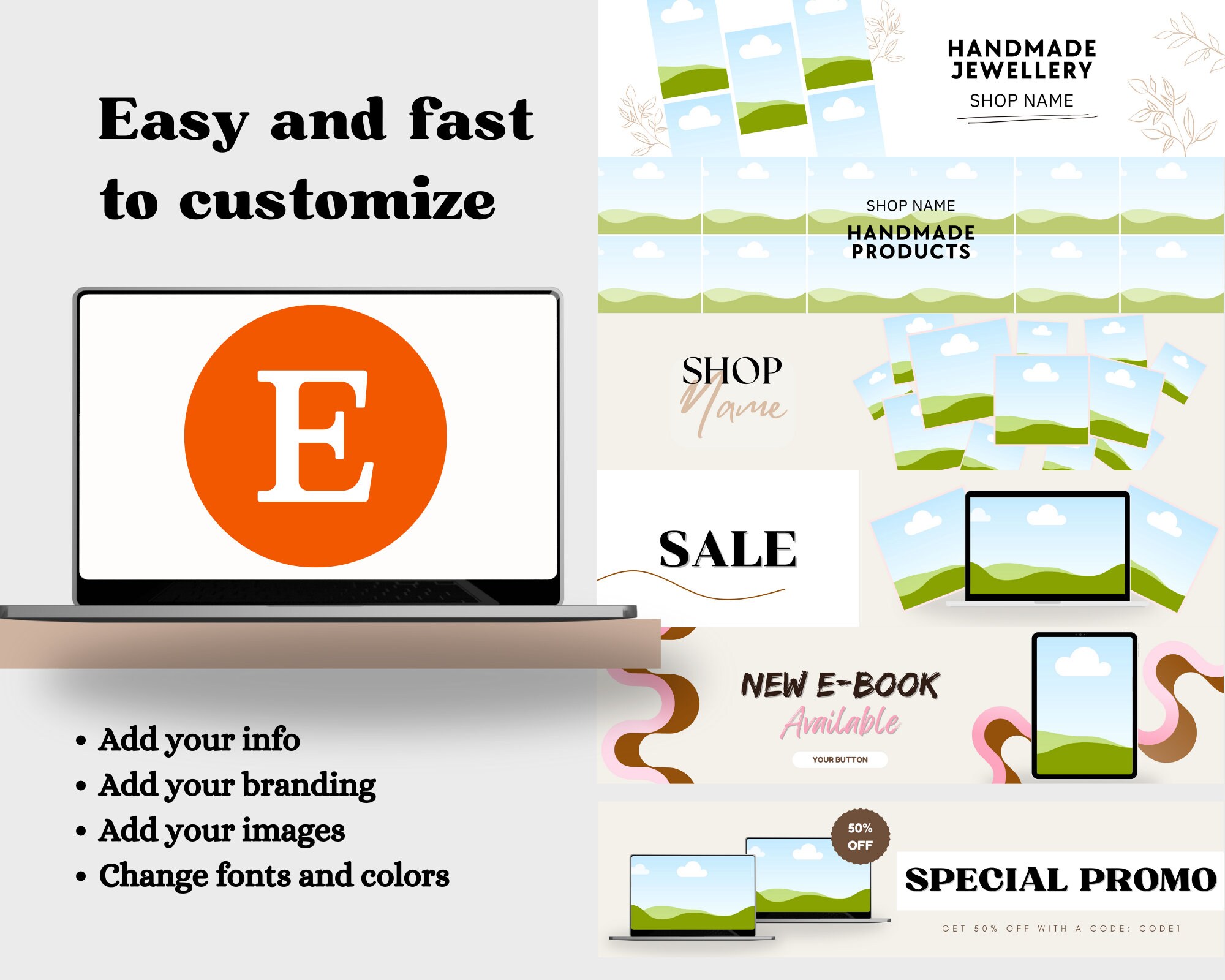 Etsy Banner Templates Editable Etsy Cover Picture Mockup Banner Canva ...