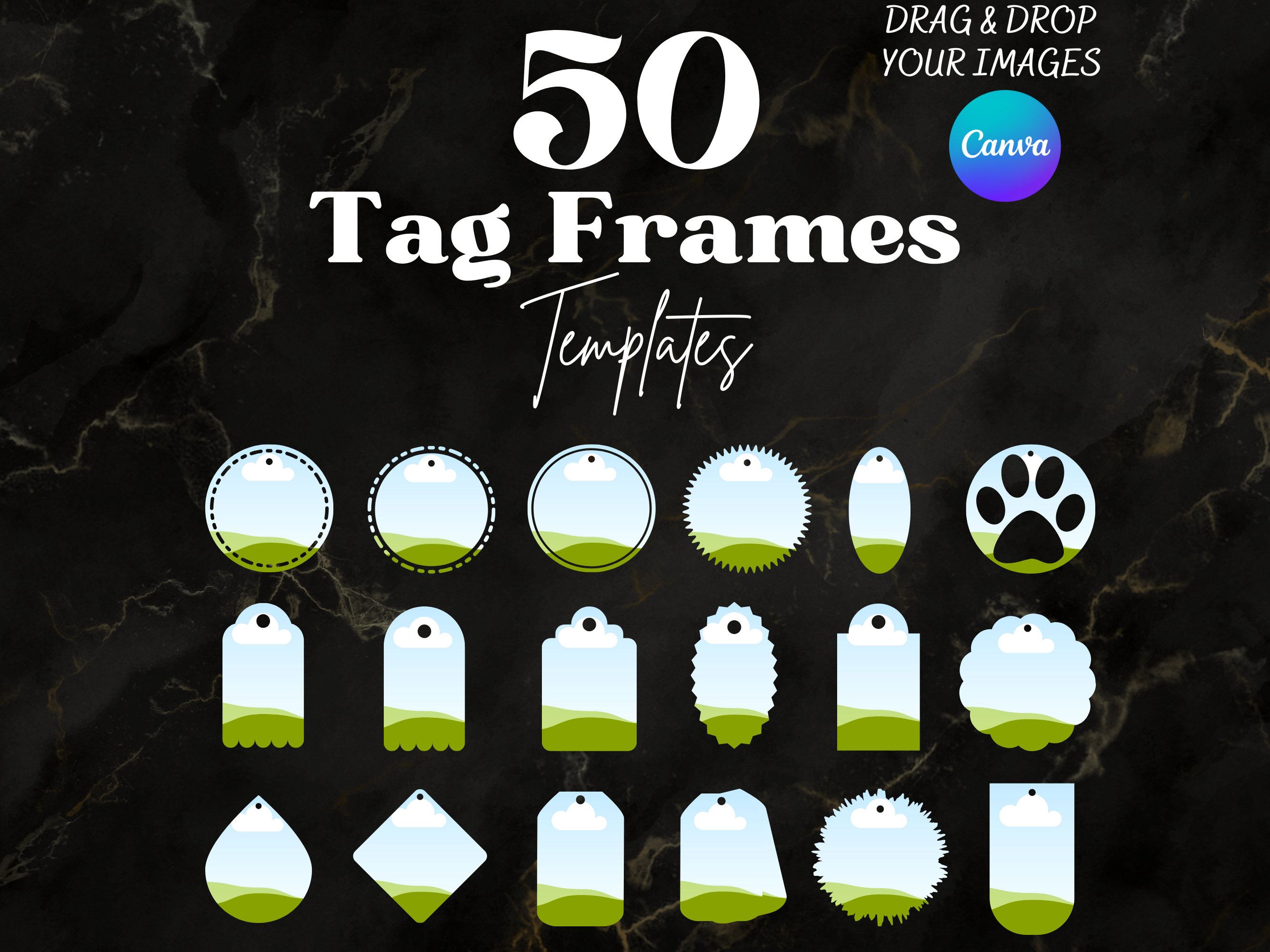 50 Custom Tags, Canva Tag Templates, Drag and Drop Your Image, Editable ...