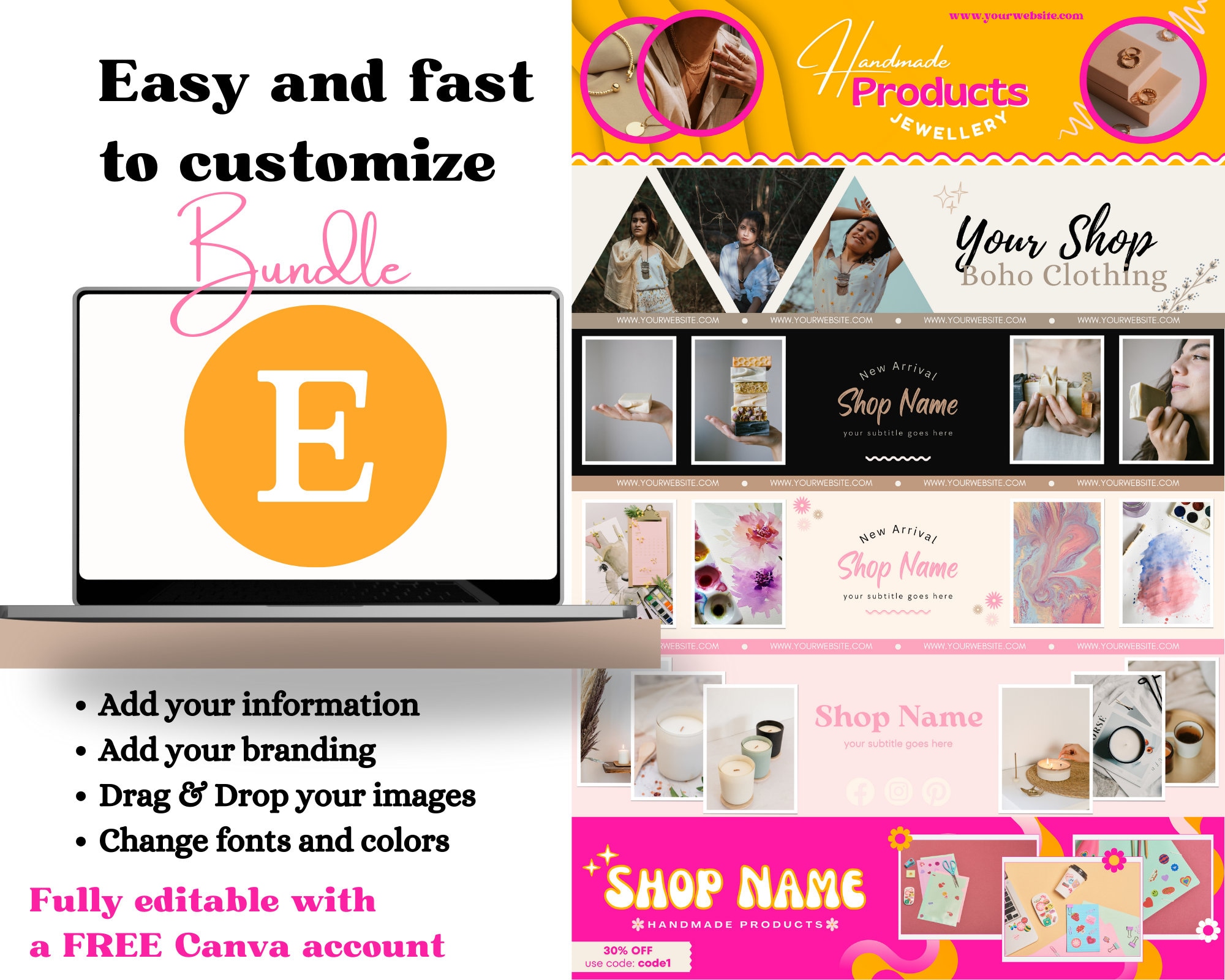Etsy Banners Bundle, Pink Etsy Banners, Shop Banner Mockup, Etsy ...
