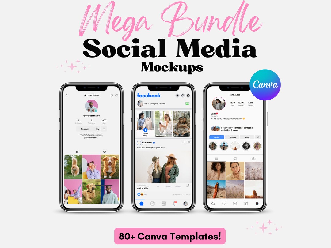 Editable Mega Bundle Social Media Mockups Facebook Tiktok Instagram ...