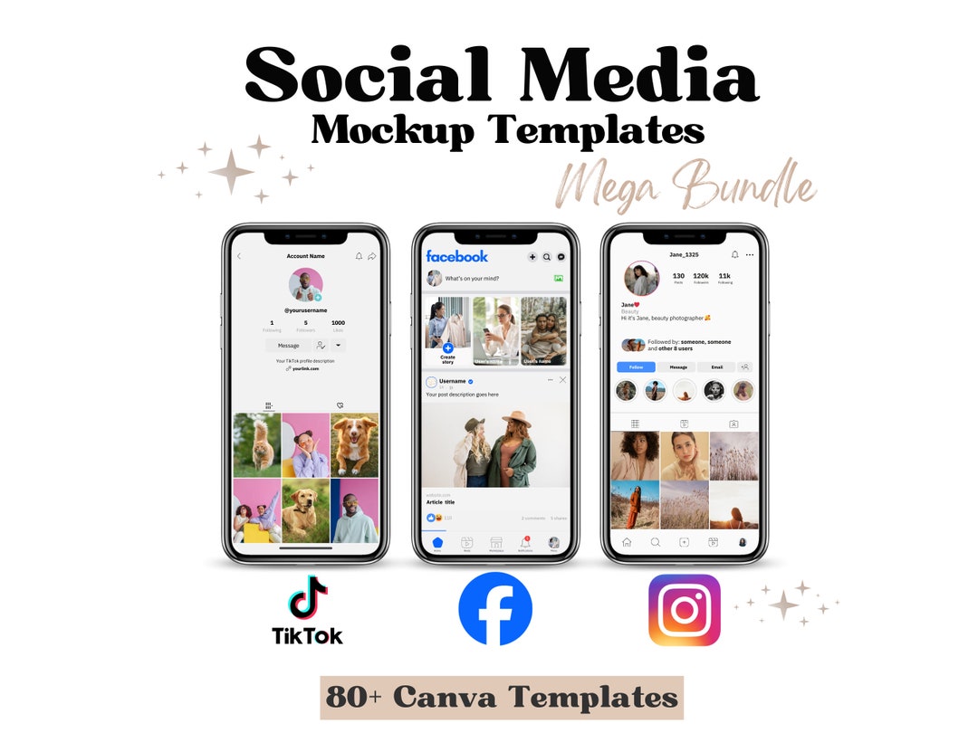 Social Media Mockups Templates Bundle, Facebook Instagram Tiktok Canva ...