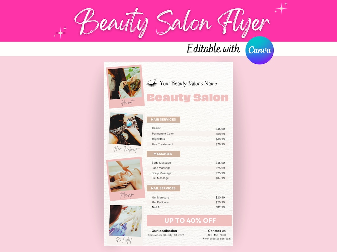 Editable Beauty Salon Flyer | Price List Canva Template | Nail Salon ...
