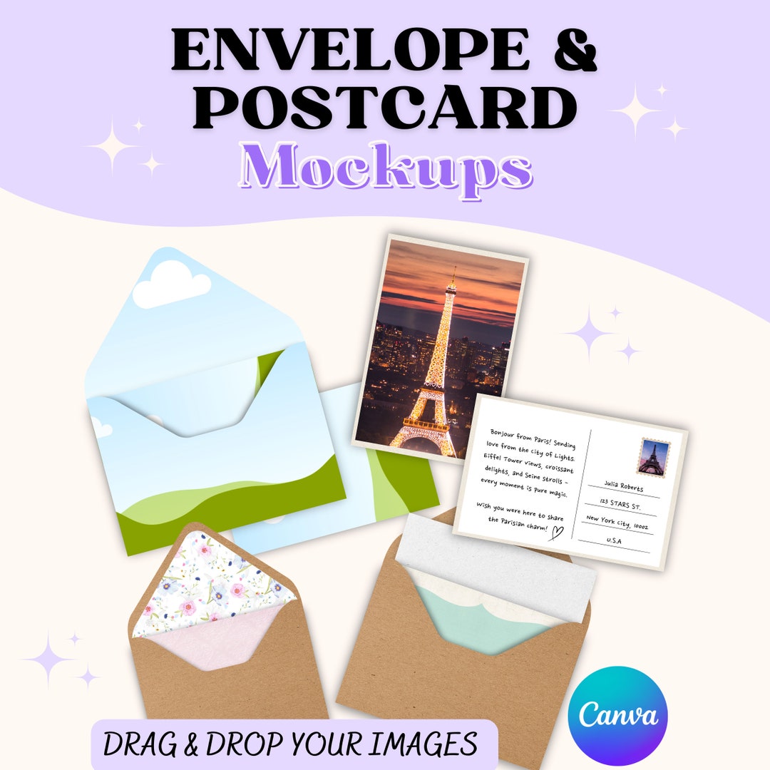 Envelope Template Mockup Canva, Mockup Invitation, Postcard Mockup ...