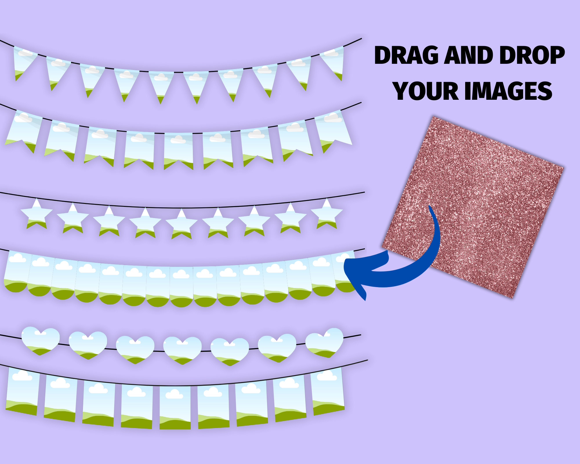 Bunting Canva, Garland Canva Frame Template, Bunting Sublimation, Drag ...