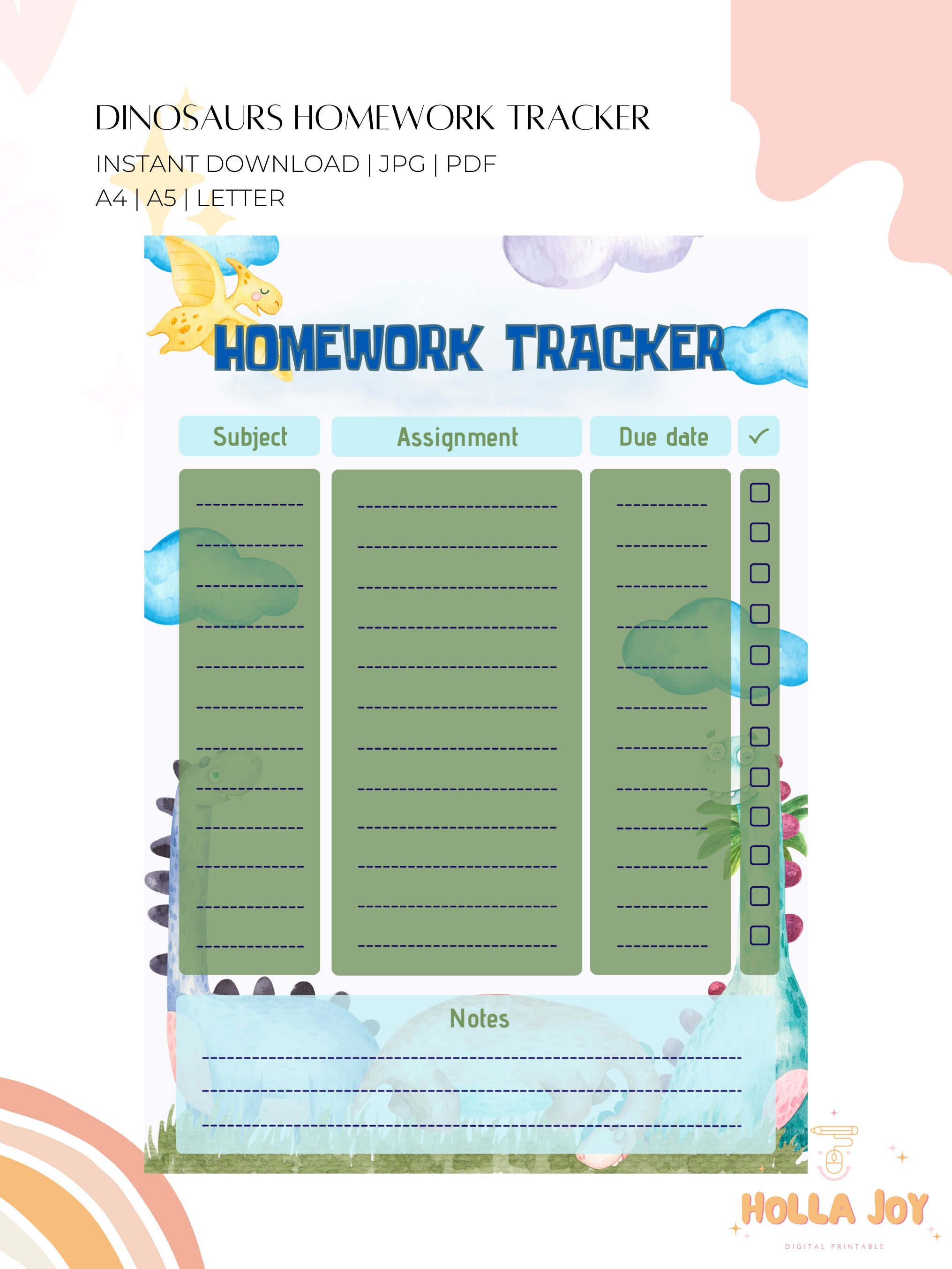 Printable Digital Planner for Kids School Timetable & Homework Tracker ...