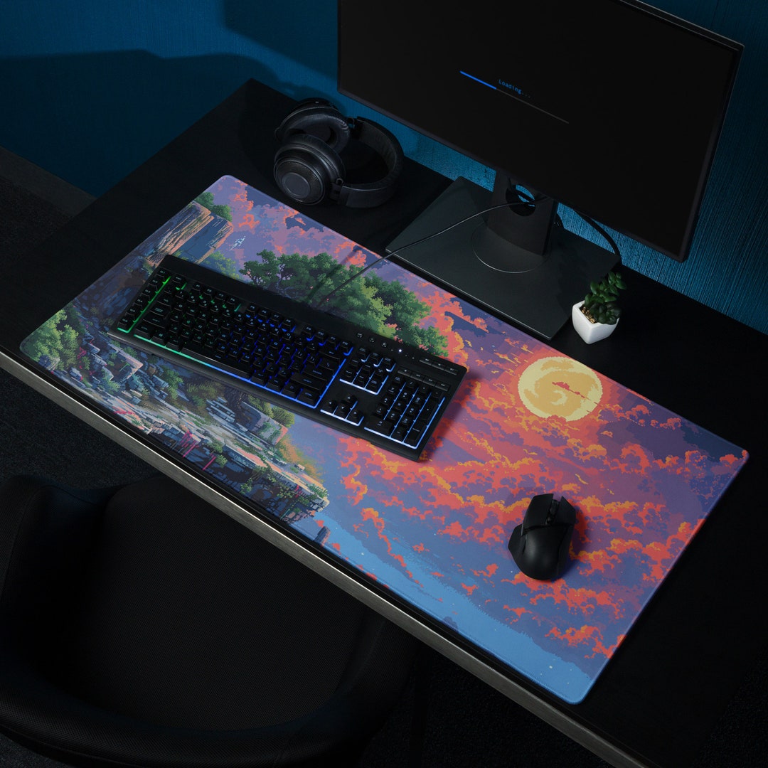 Retro Pixel Art Cliffside Sunrise Gaming Mouse Pad Epic Landscape - Etsy
