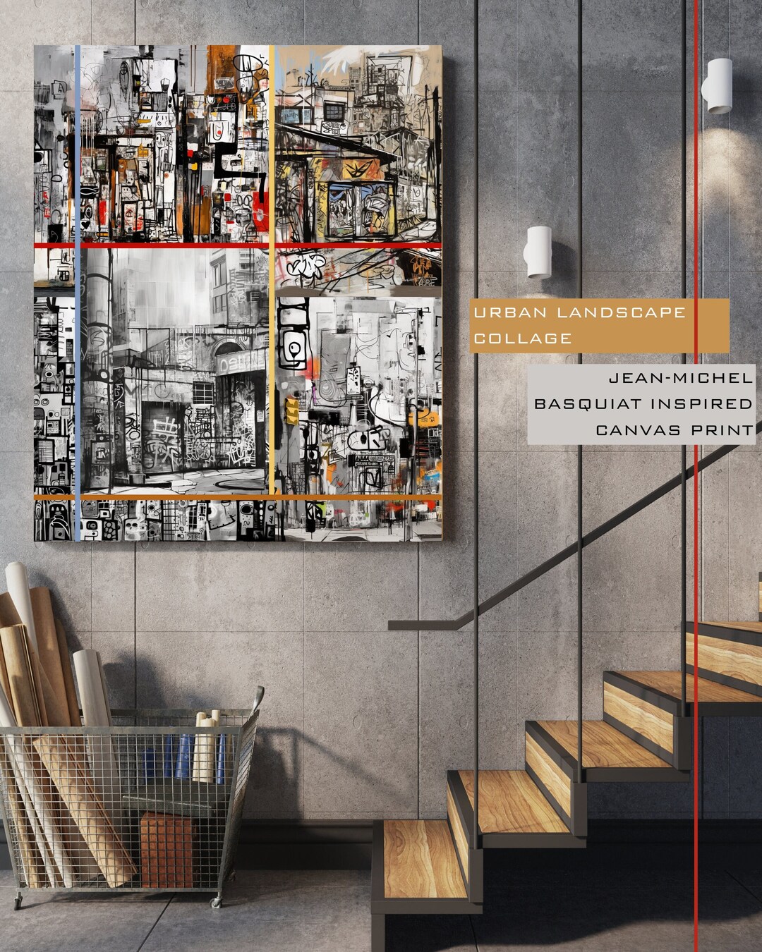 Urban Landscape Collage Jean-michel Basquiat Inspired AI Art Canvas ...
