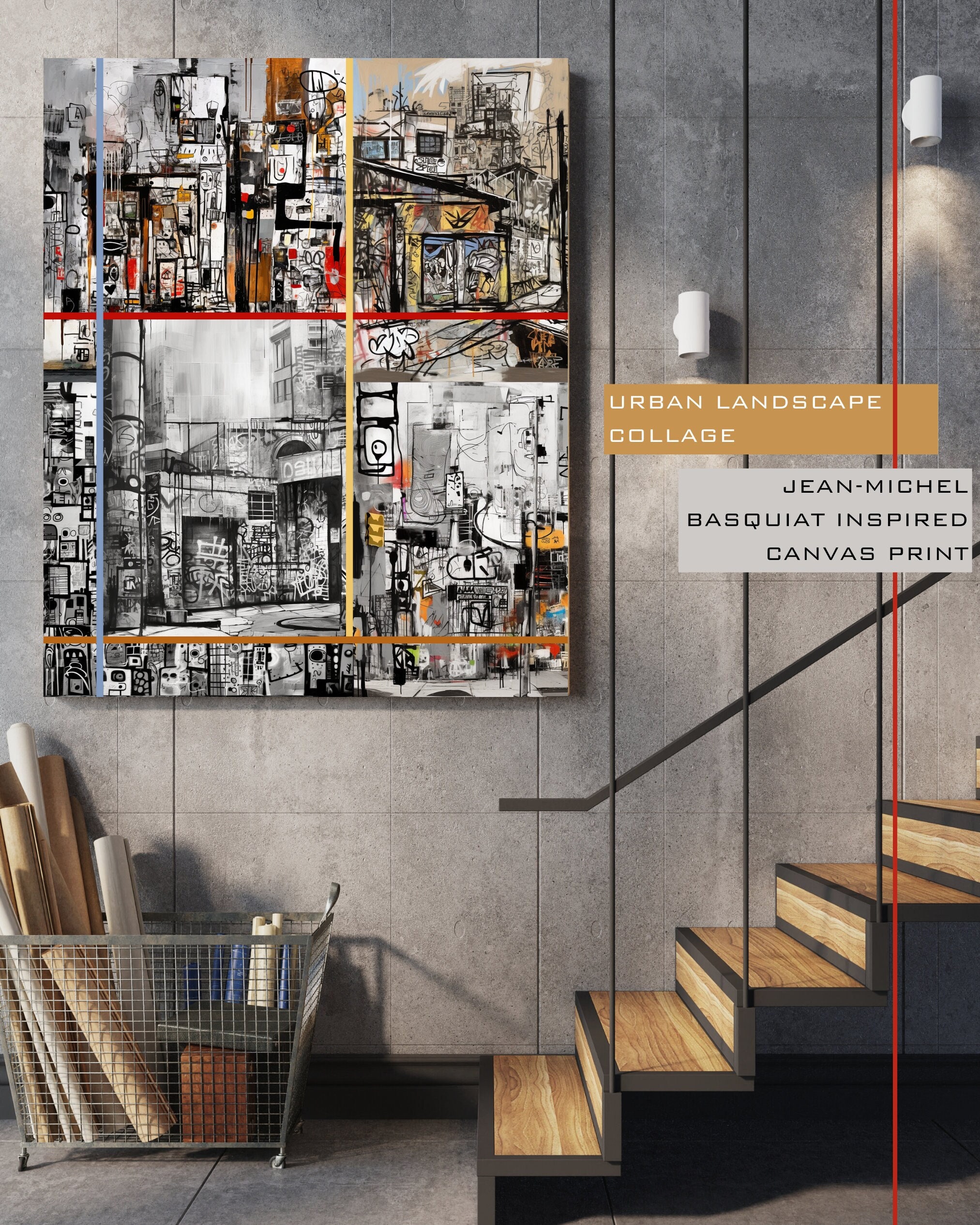 Urban Landscape Collage Jean-michel Basquiat Inspired AI Art Canvas ...