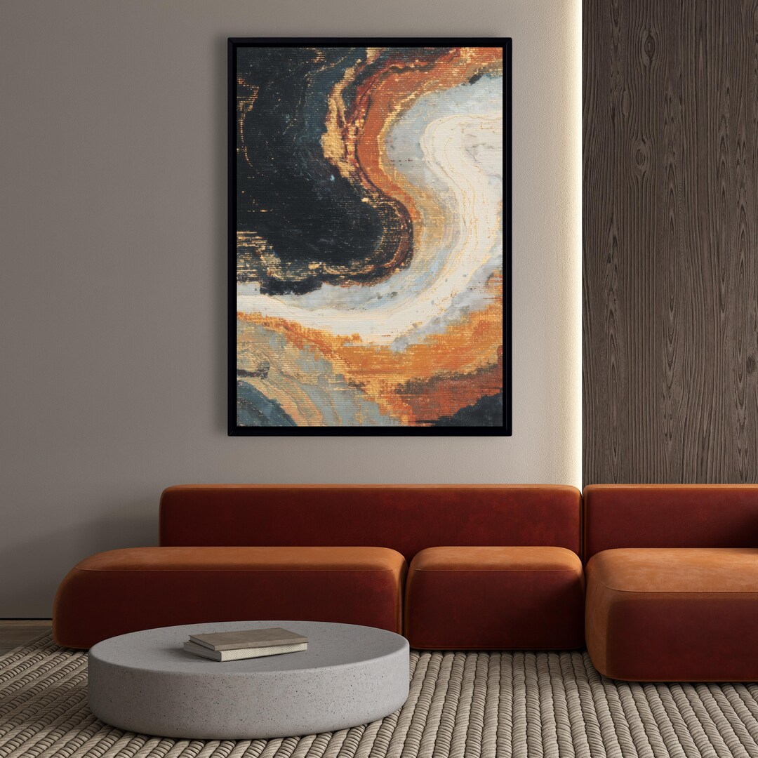 Black White Orange Strata Abstract AI Canvas | Contemporary Oil ...